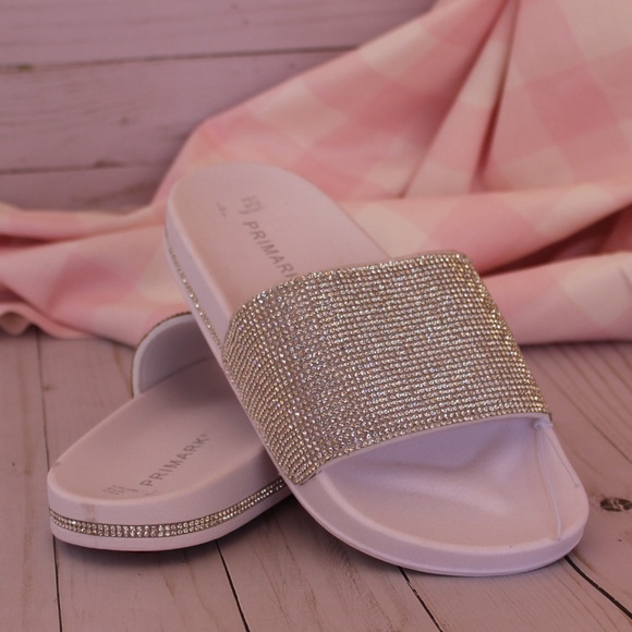 Primark | Shoes | White Rhinestone Slide Sandals | Poshmark